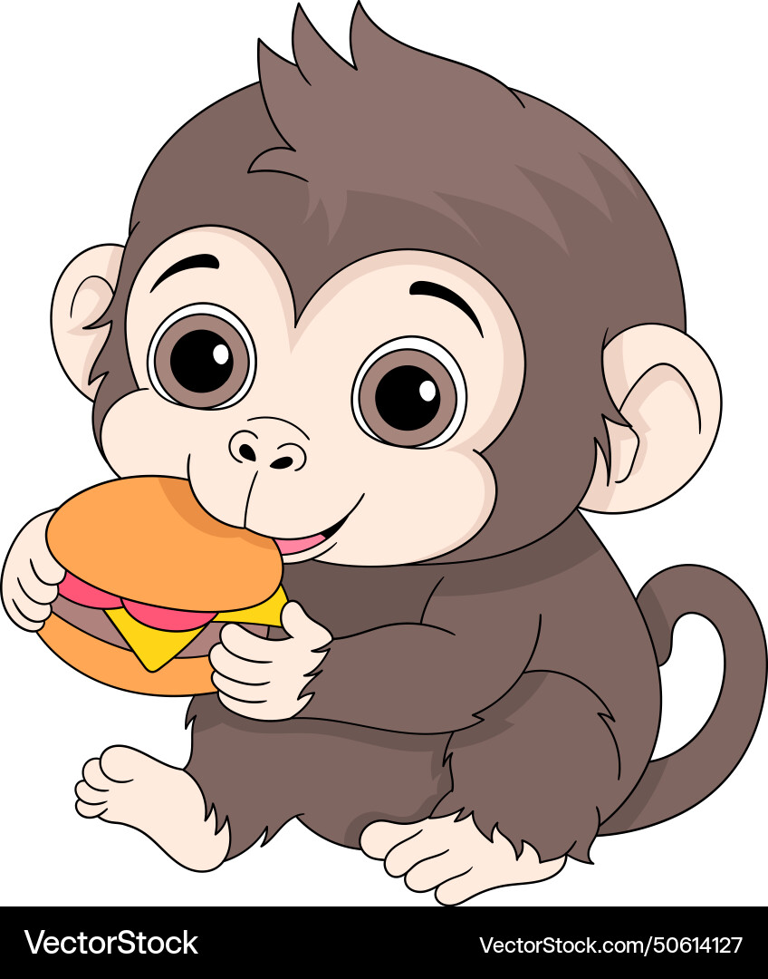 Cartoon doodle a baby monkey is sitting eating Vector Image