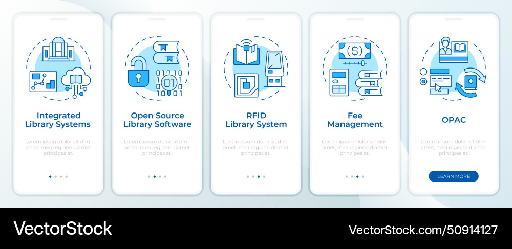 Digital library blue onboarding mobile app screen Vector Image