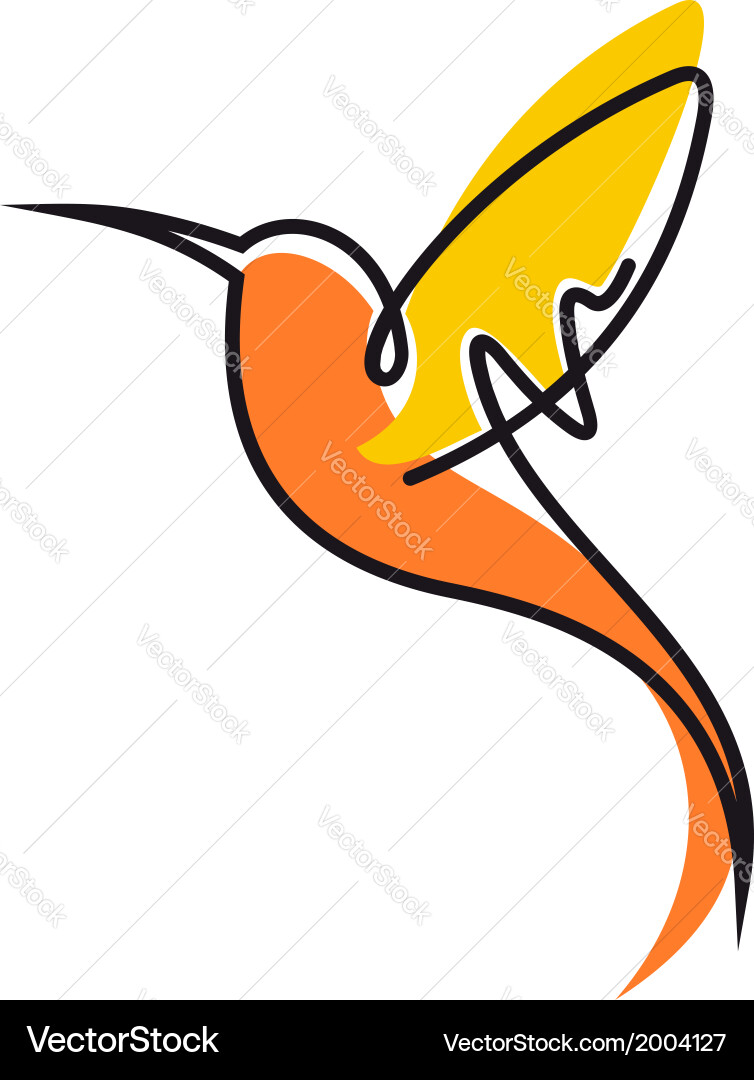 Flying hummingbird in yellow and orange Royalty Free Vector