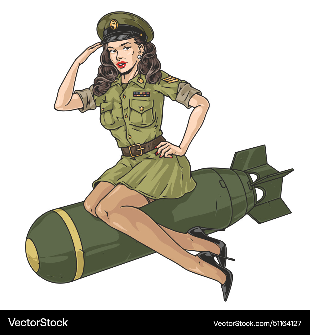 Girl on bomb pin-up colorful Royalty Free Vector Image