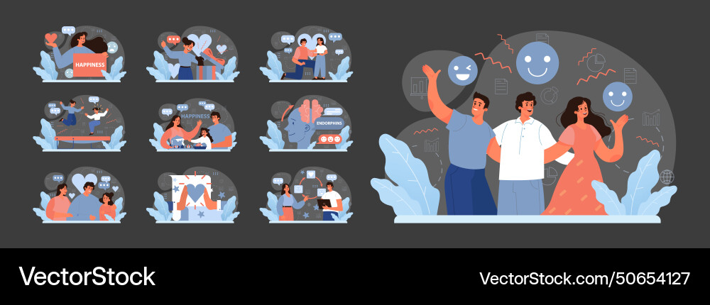 Happiness set flat Royalty Free Vector Image - VectorStock