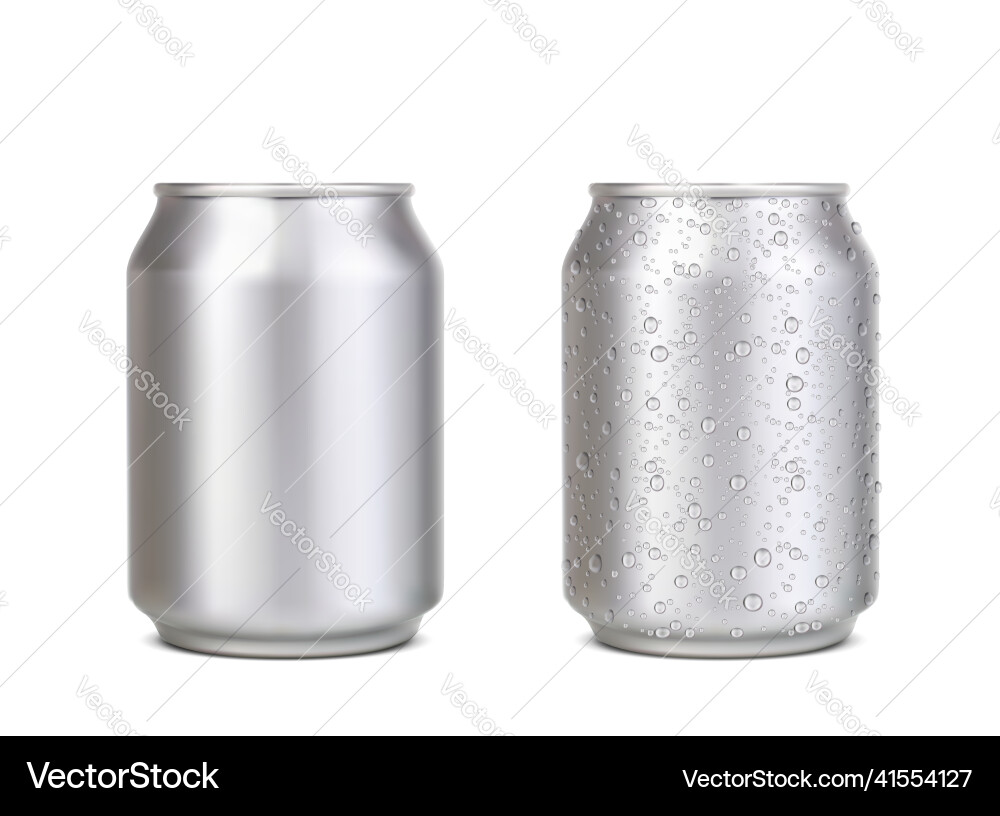 Realistic short aluminium can with water drops Vector Image