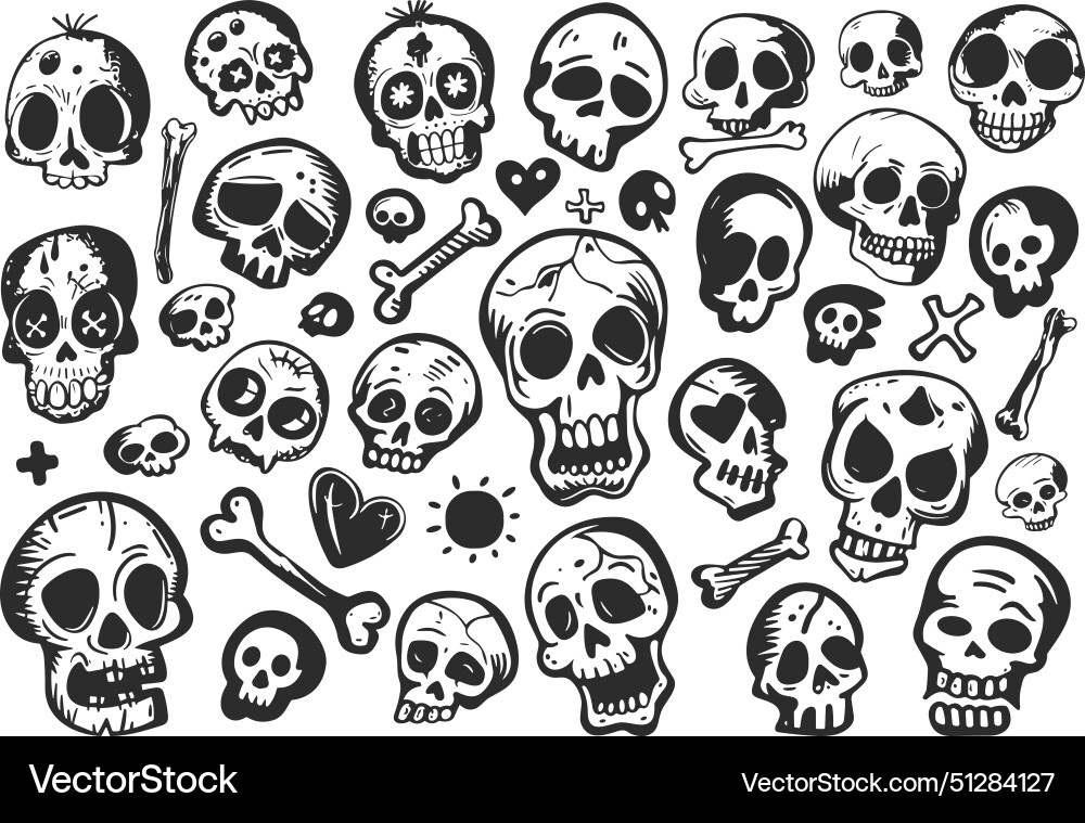Simple hand drawn doodle skull elements skulls Vector Image