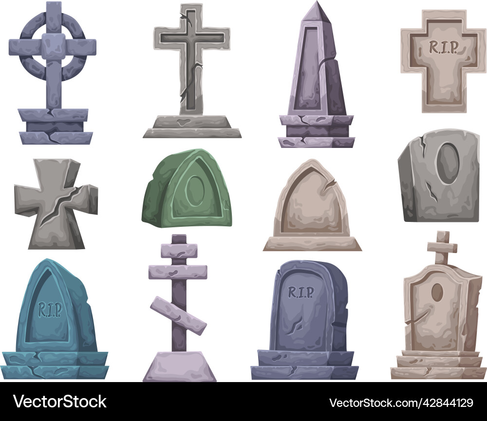 Cartoon graves gravestone ancient rip tombstone Vector Image