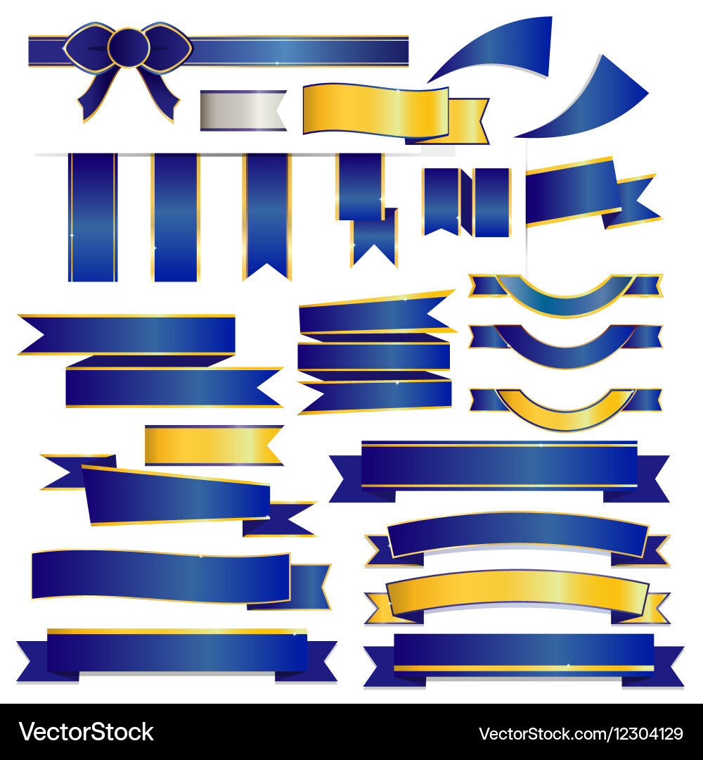 Cute blue ribbons set isolated on white background