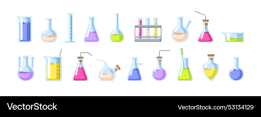 Laboratory glassware set flasks beakers and test Vector Image