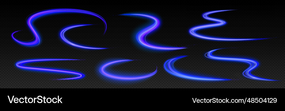 Realistic set of neon blue light lines Royalty Free Vector
