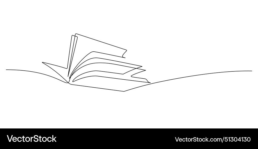 Opened book one line drawing minimalism Royalty Free Vector