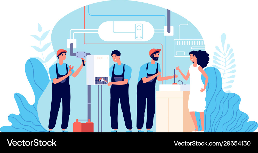 Plumber service work plumbers helping Royalty Free Vector