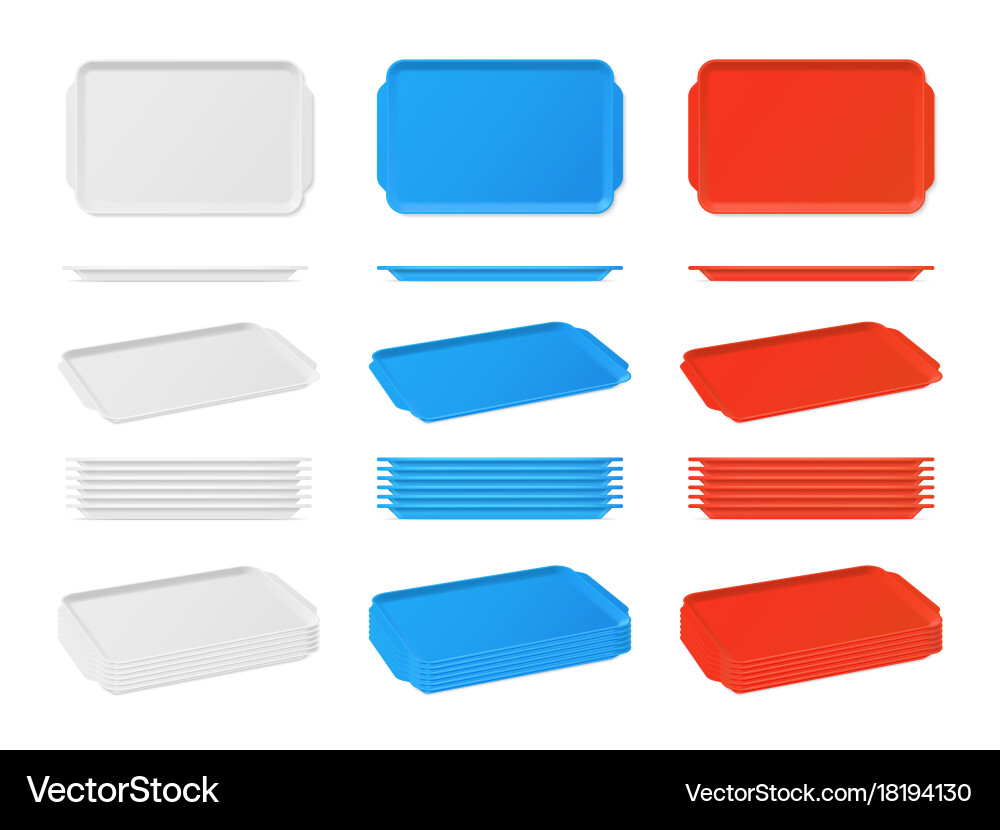 Realistic plastic blank food tray with handles Vector Image