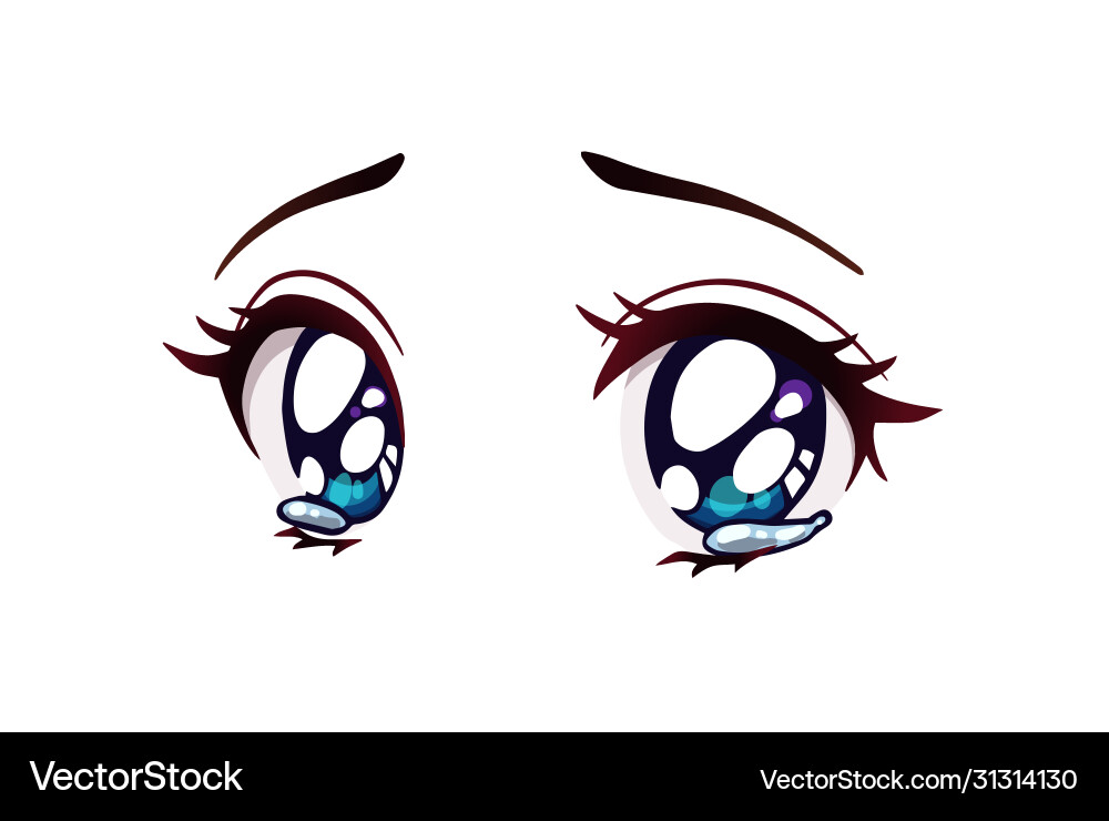 Sad anime eyes tears in her big blue Royalty Free Vector