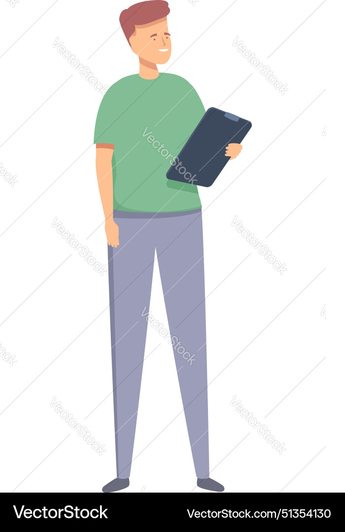 Young man holding a tablet Royalty Free Vector Image
