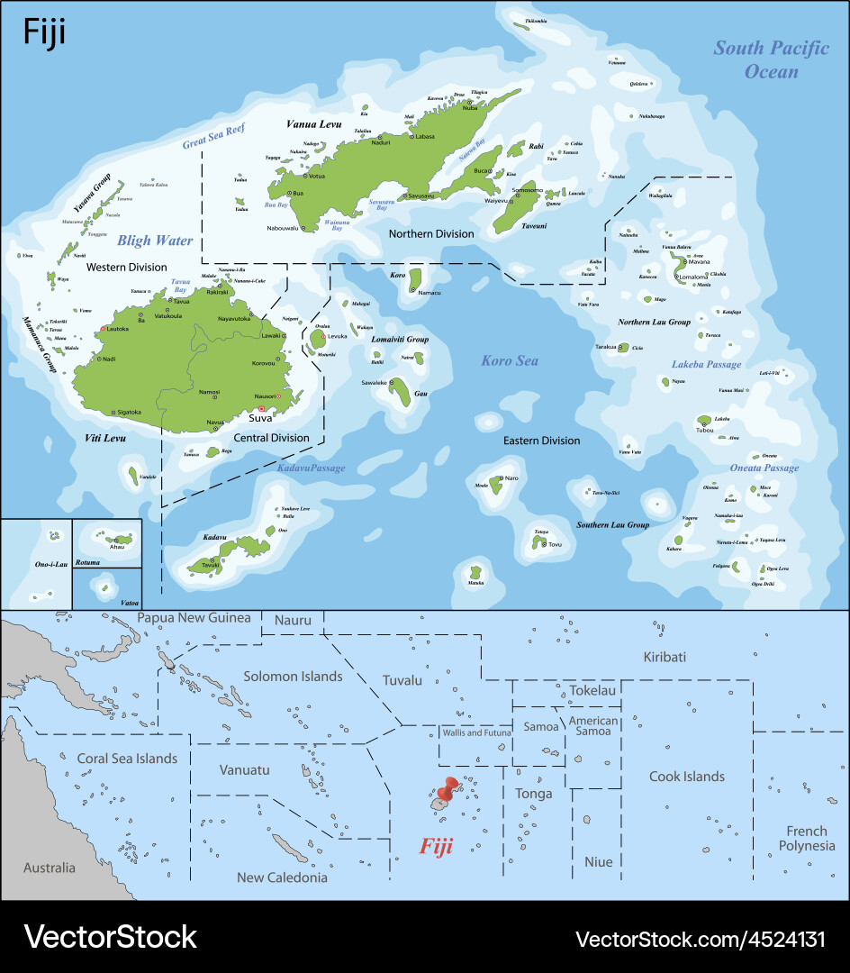 Fiji map Royalty Free Vector Image - VectorStock