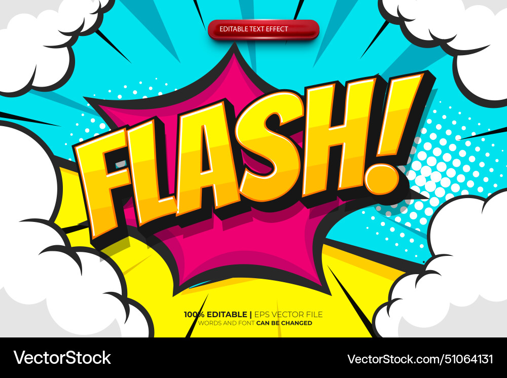 Flash comic retro pop art text effect Royalty Free Vector