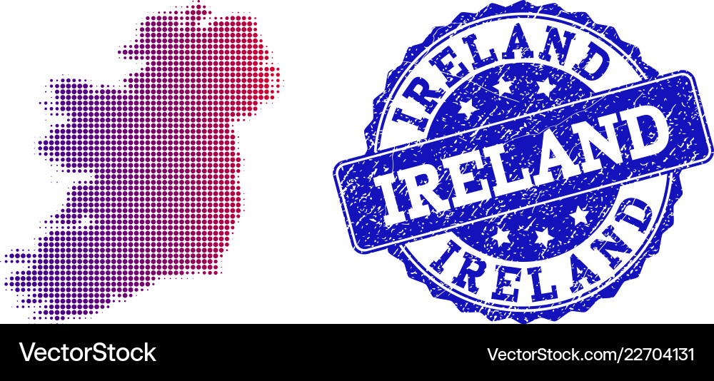 Halftone gradient map of ireland island Royalty Free Vector