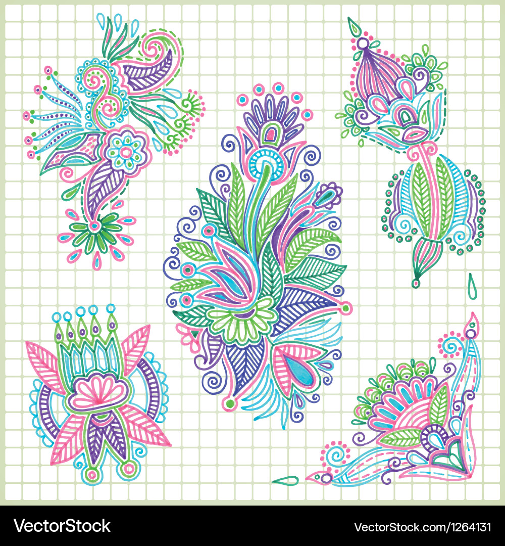 Hand draw doodle flower element set Royalty Free Vector