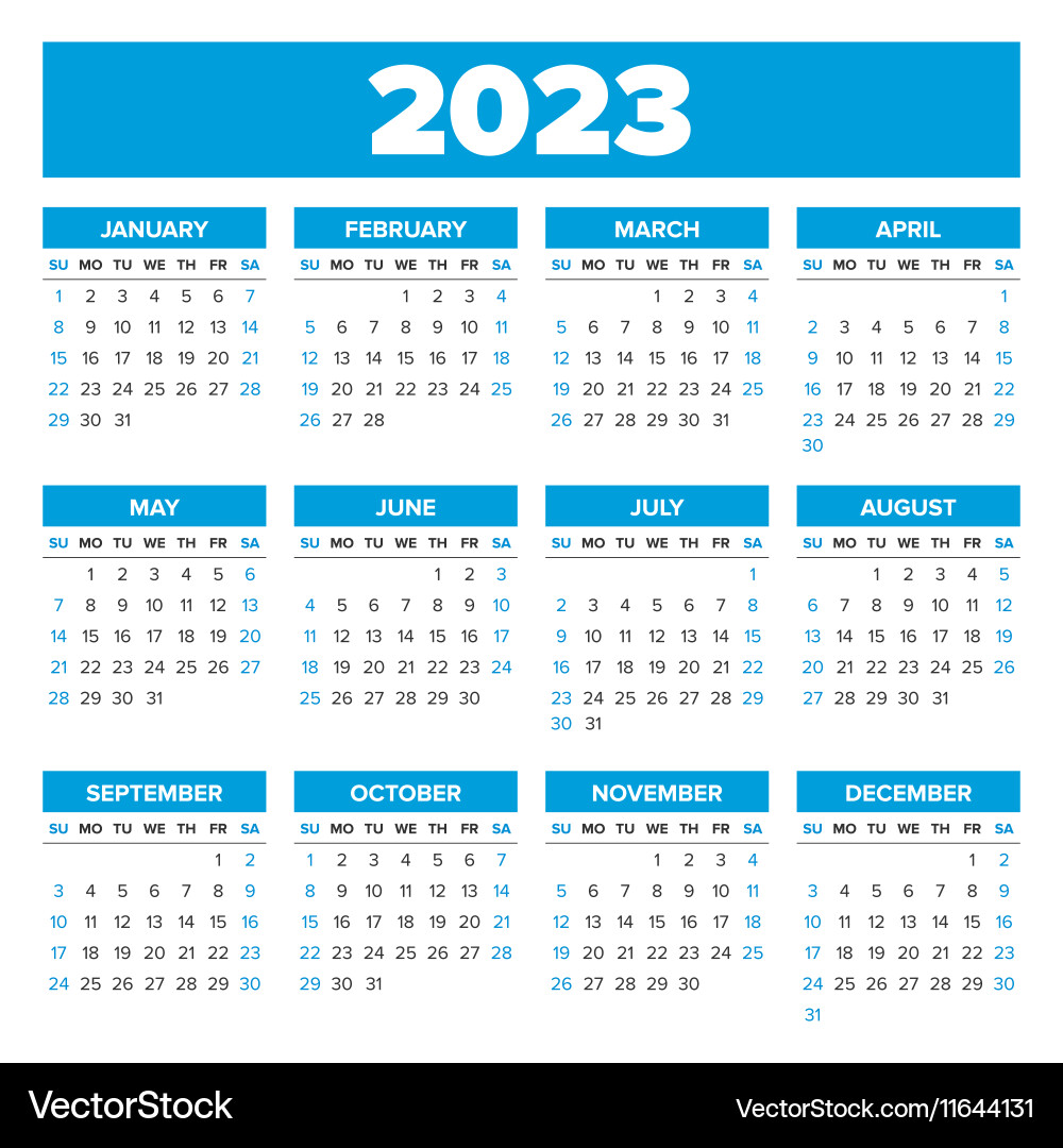 Simple 2023 year calendar Royalty Free Vector Image