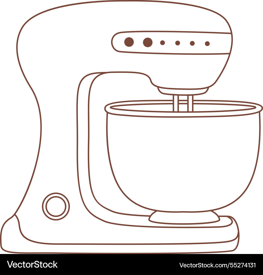 Simple brown line drawing featuring a stand mixer Vector Image