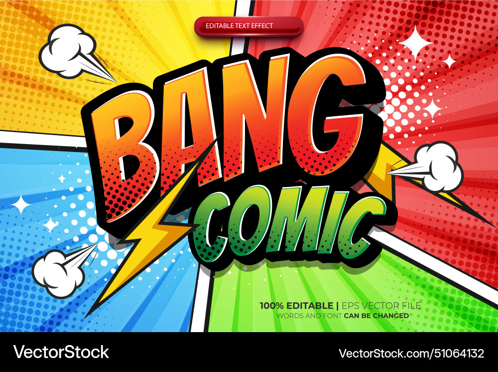 Bang comic adventure editable text effect logo Vector Image