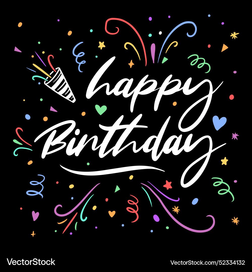 Birthday lettering with colorful drawings Vector Image