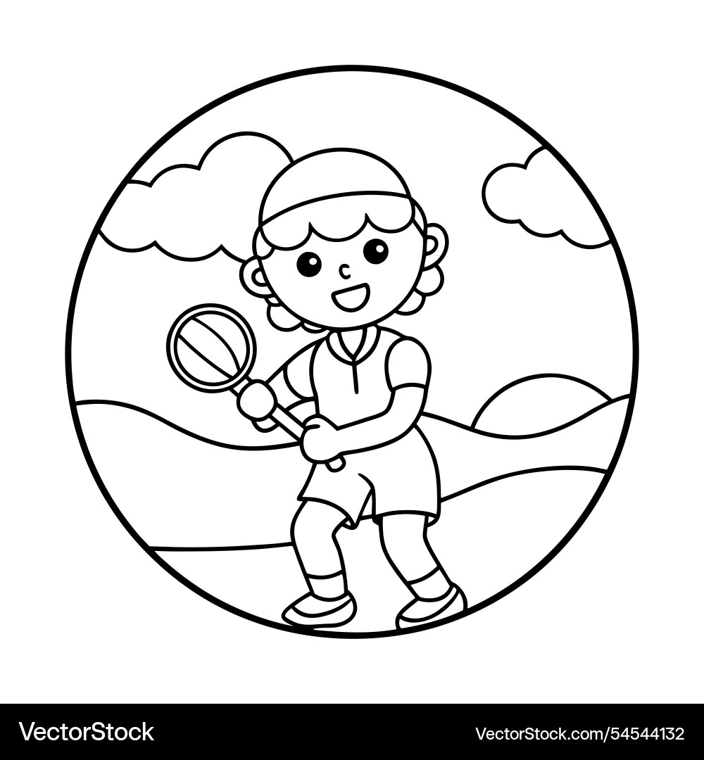 Coloring page for kids of a tennis icon Royalty Free Vector