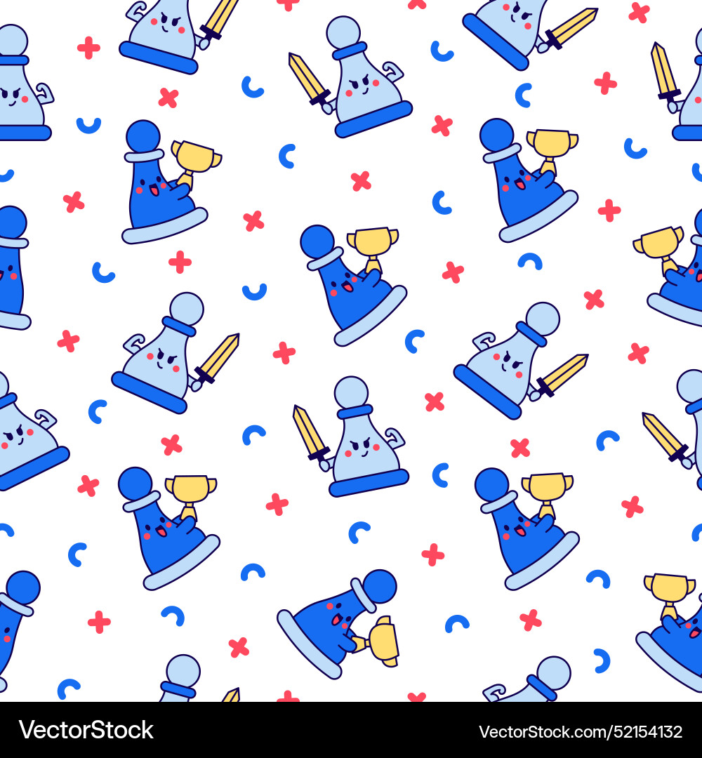Cute chess pawn with happy face seamless pattern Vector Image