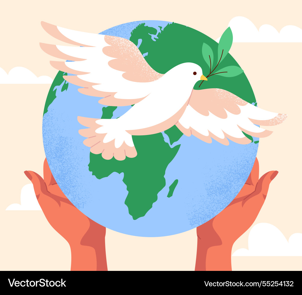 Dove holding olive branch over earth Royalty Free Vector