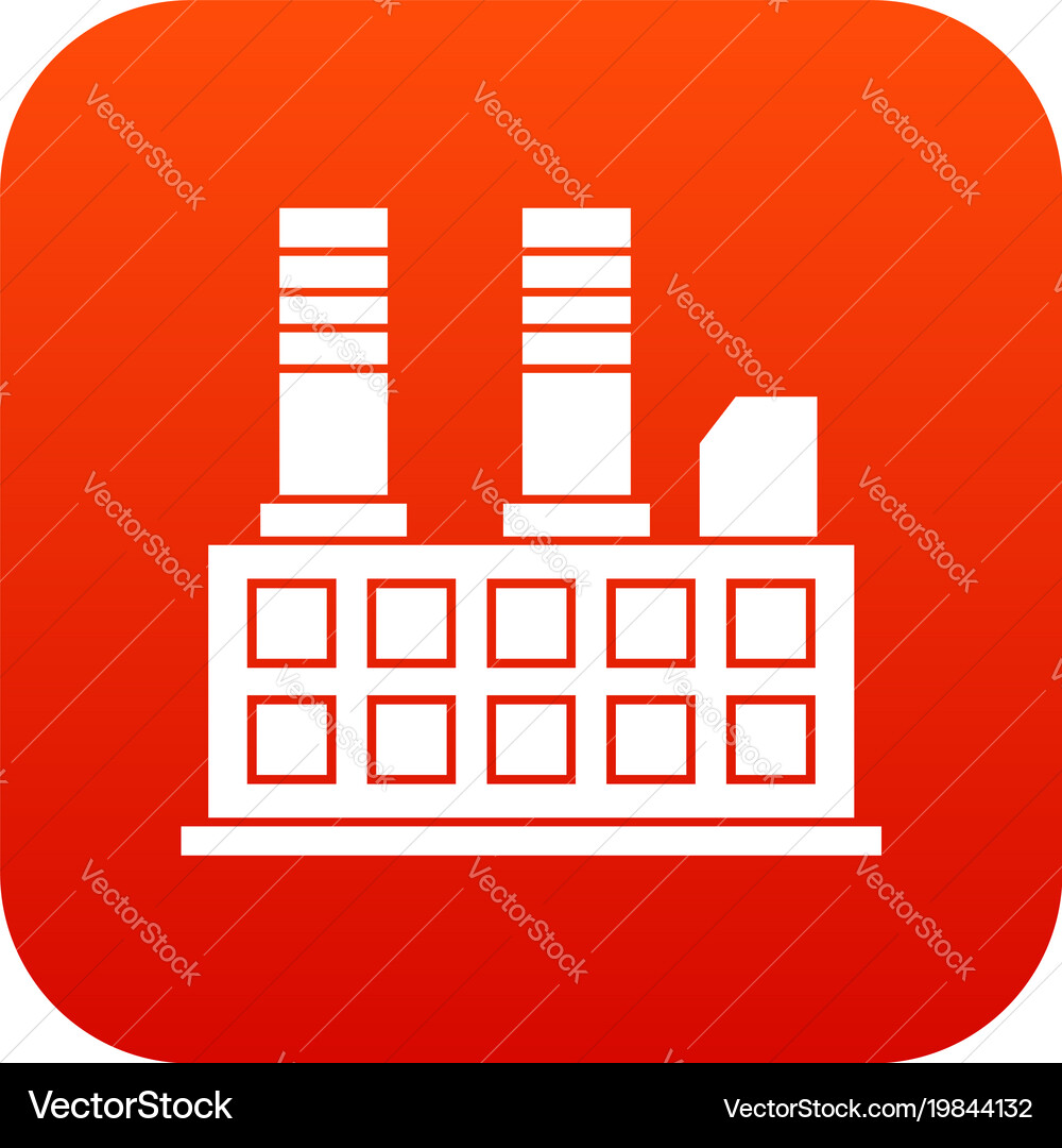 Factory building icon digital red Royalty Free Vector Image