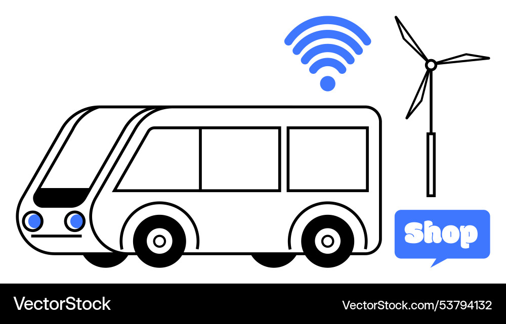 Futuristic transportation with bus wind turbine Vector Image