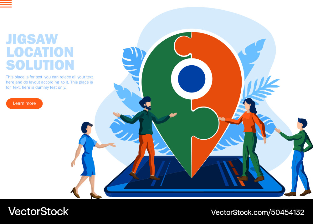 Jigsaw location solution with team discussion Vector Image