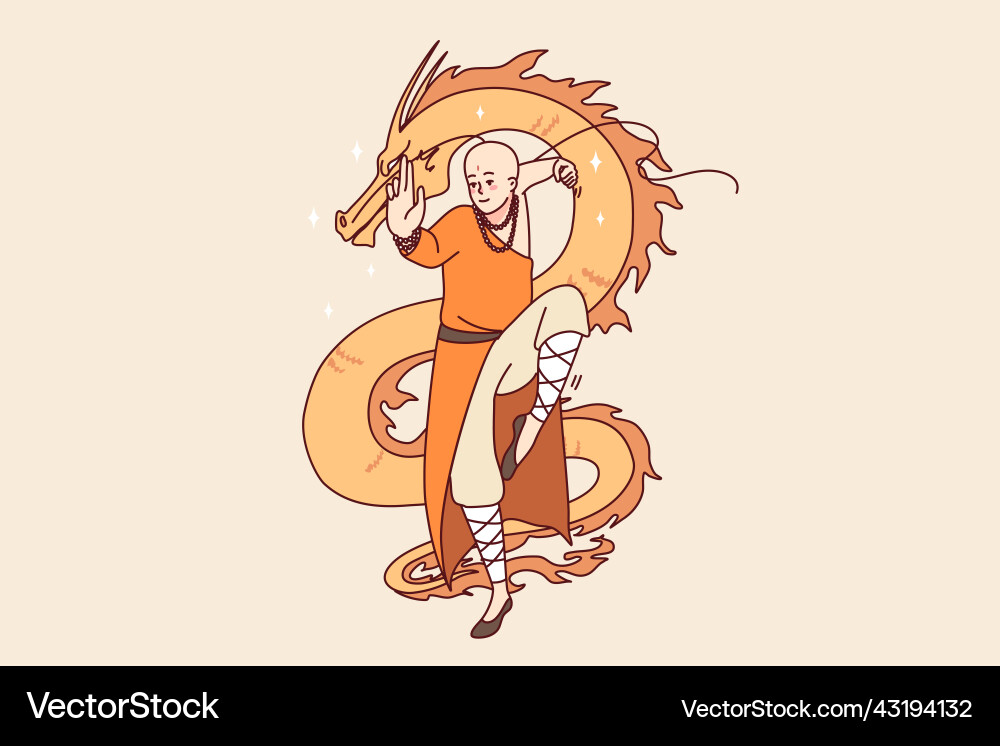 Tibetan monk making moves Royalty Free Vector Image