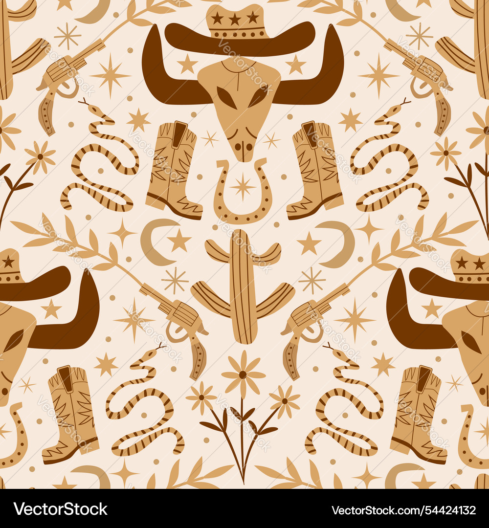 Western boho cowboy seamless pattern in brown Vector Image