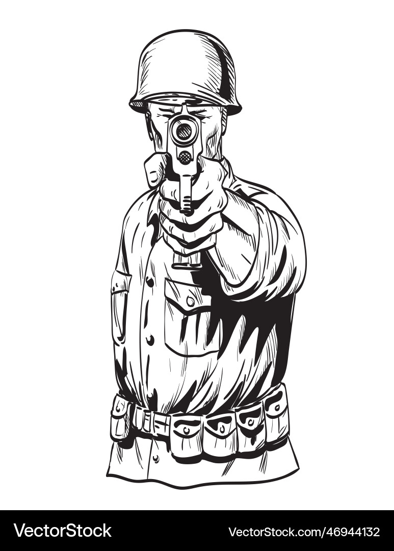 World war two american gi soldier aiming pistol Vector Image