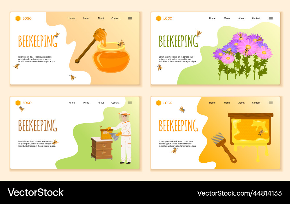 Beekeeping website cards collection Royalty Free Vector