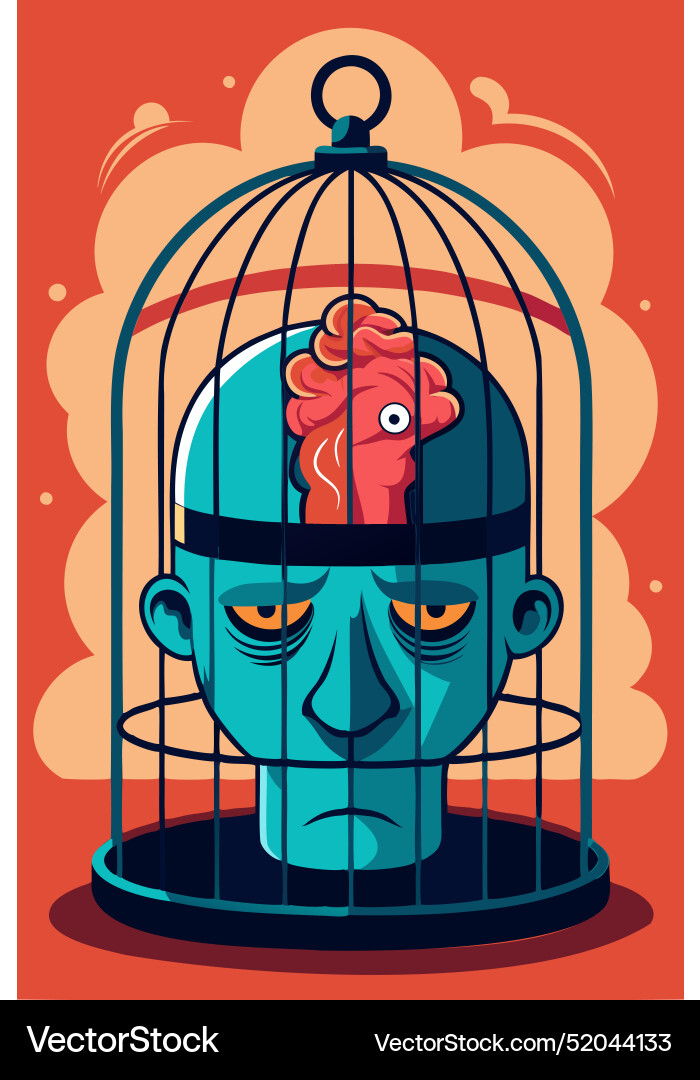 Brain trapped in birdcage Royalty Free Vector Image