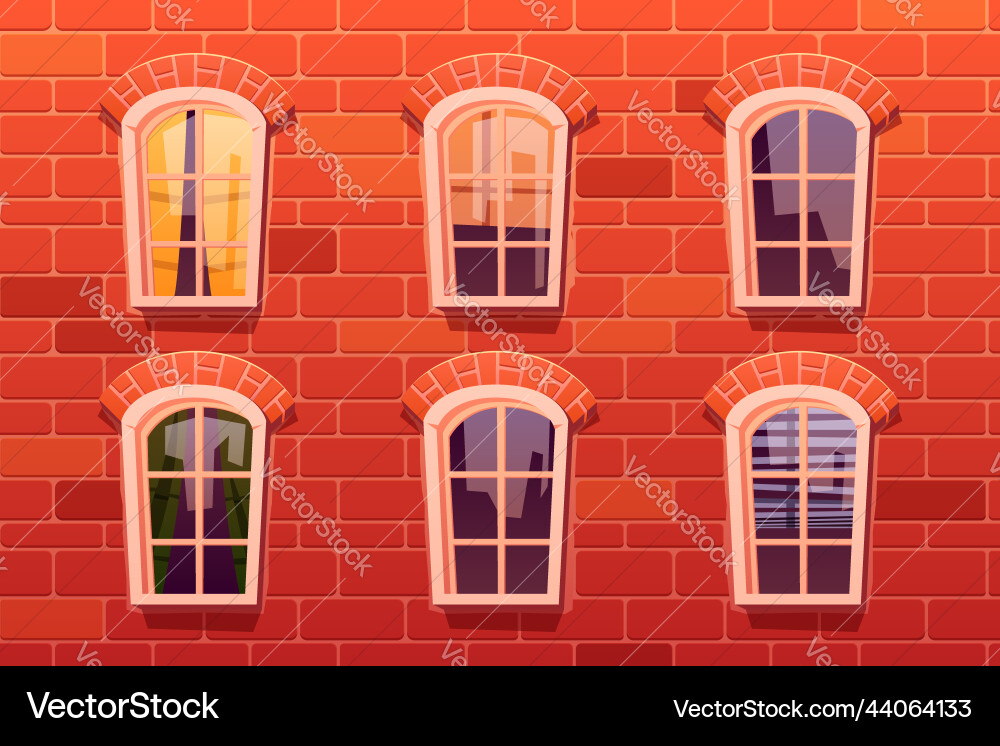 Classic arched windows on red brick wall Vector Image