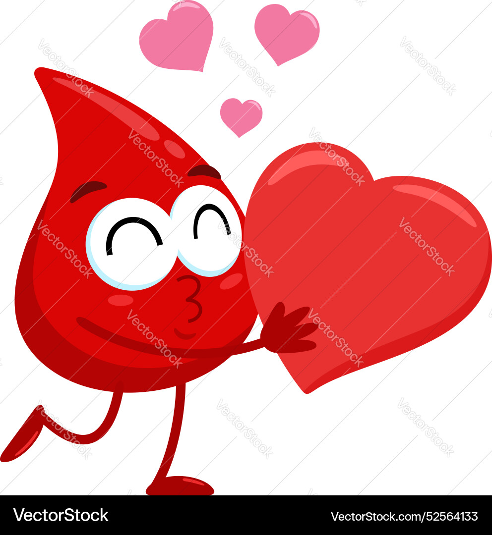 Cute red blood drop cartoon character Royalty Free Vector
