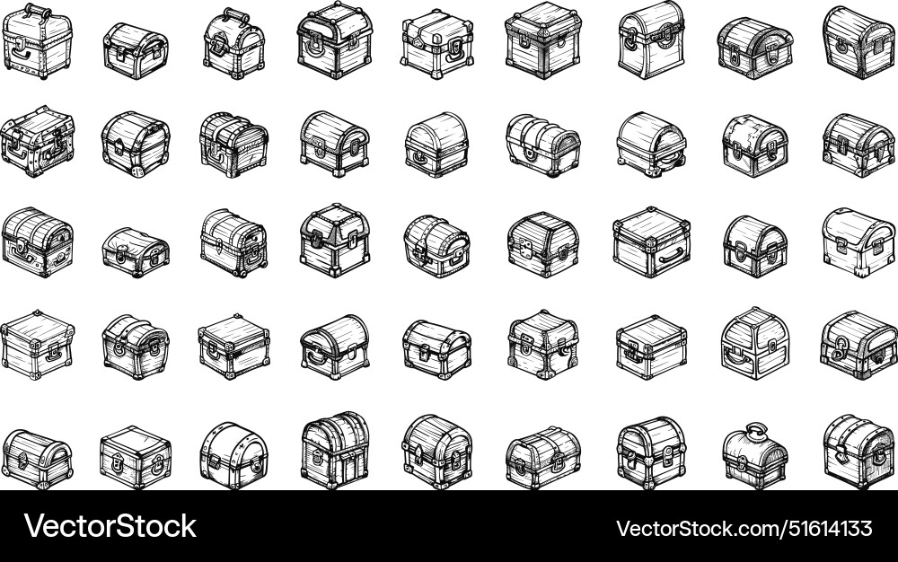 Doodle treasure chests hand-drawn simple style Vector Image