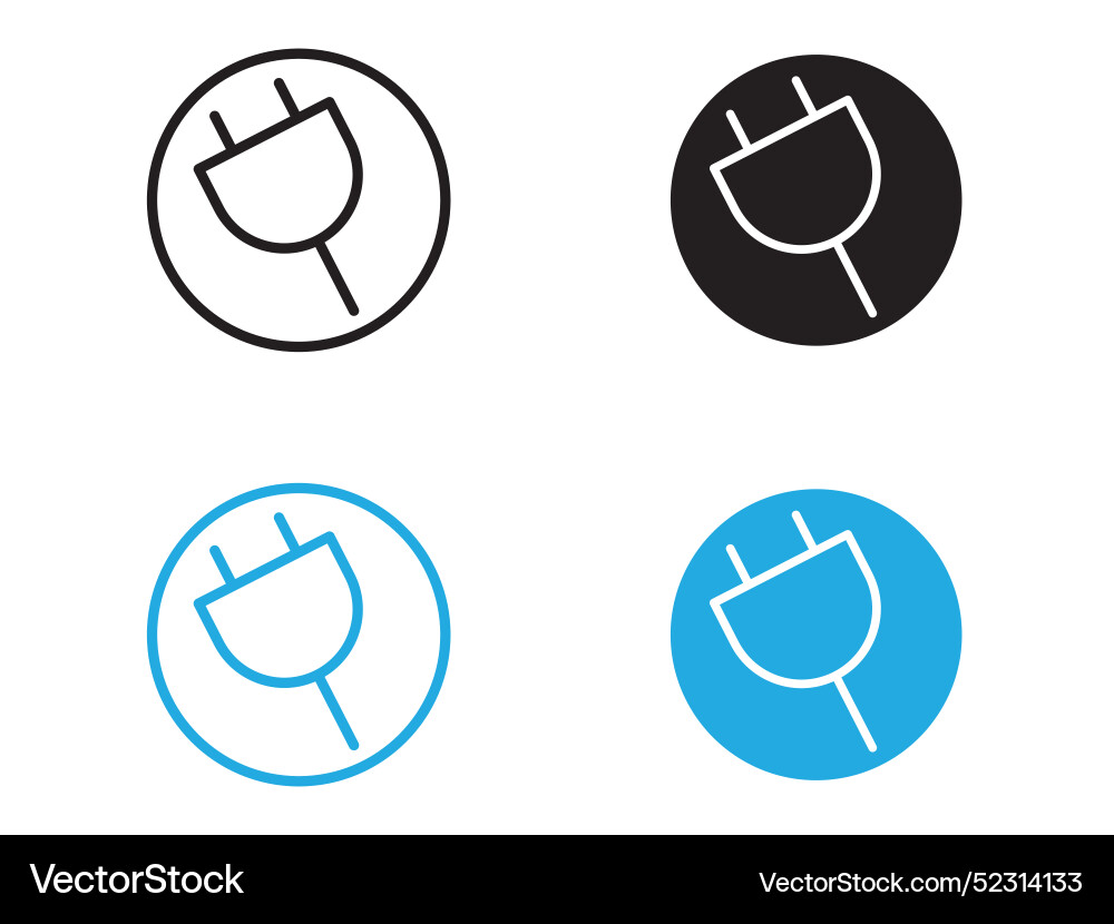 Electrical plug icon black and white outline sign Vector Image