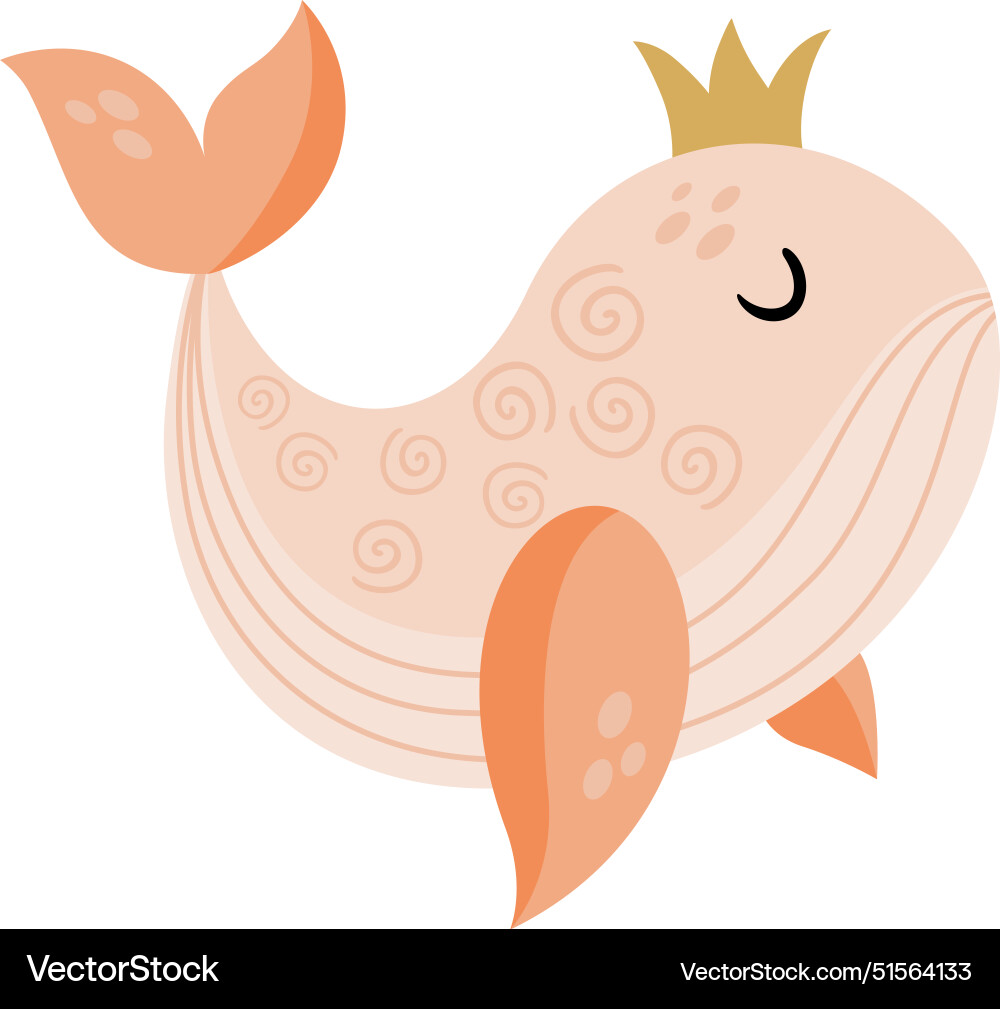 Friendly whale princess with crown Royalty Free Vector Image
