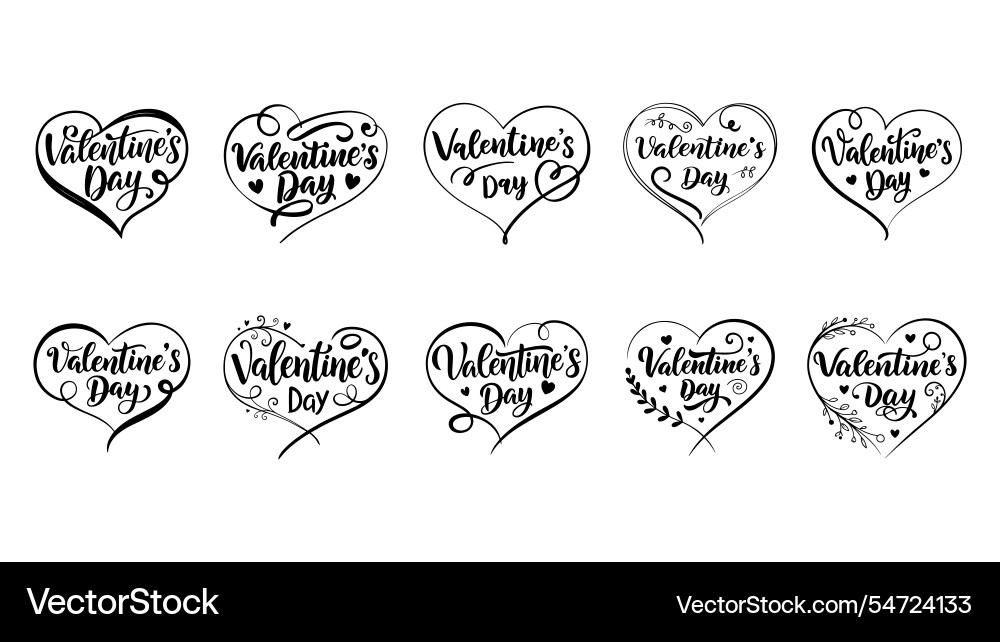 Happy valentines day typography set in a heart Vector Image