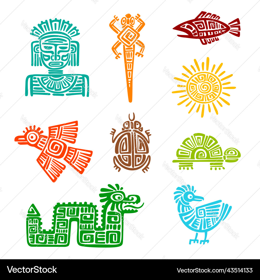Mayan aztec totem animals with inca pattern Vector Image