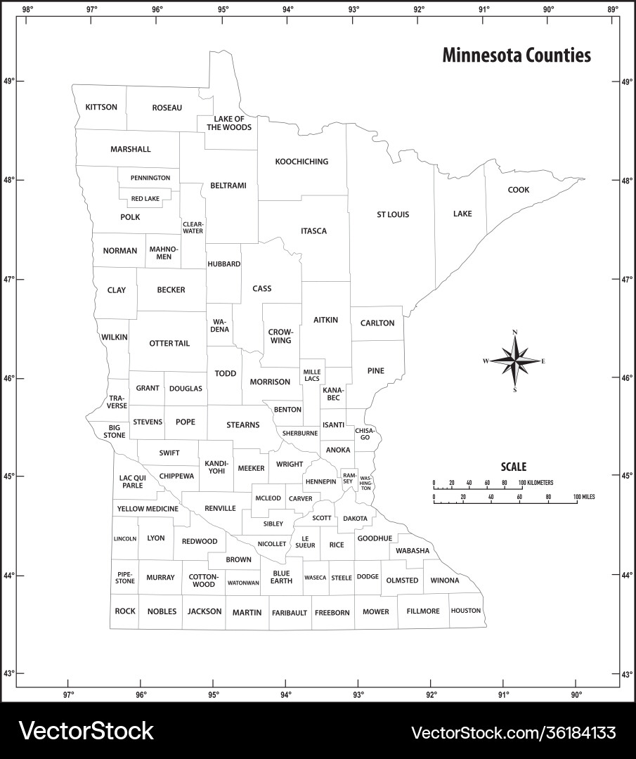 Minnesota state outline map in black and white Vector Image