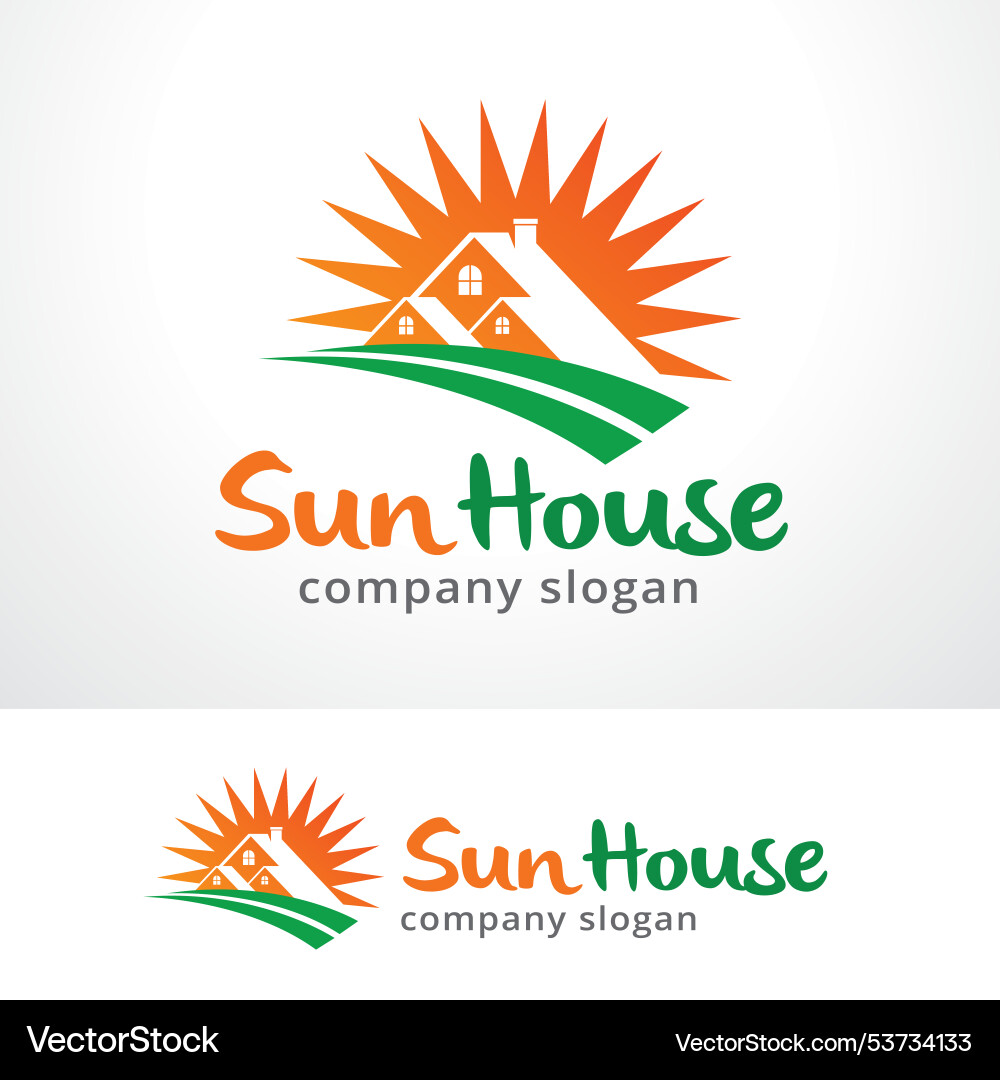 Sun house logo template design emblem Royalty Free Vector