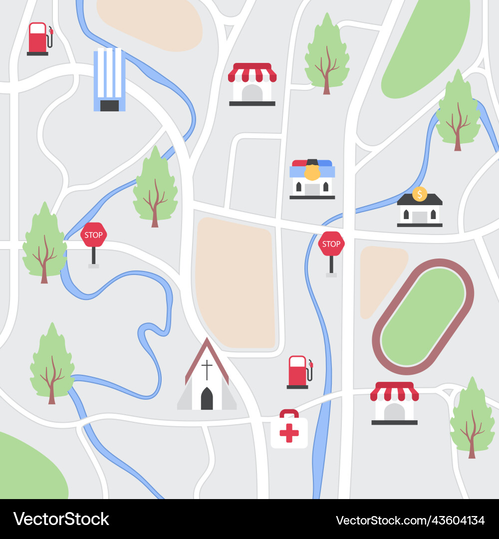 Hand drawn town map Royalty Free Vector Image - VectorStock