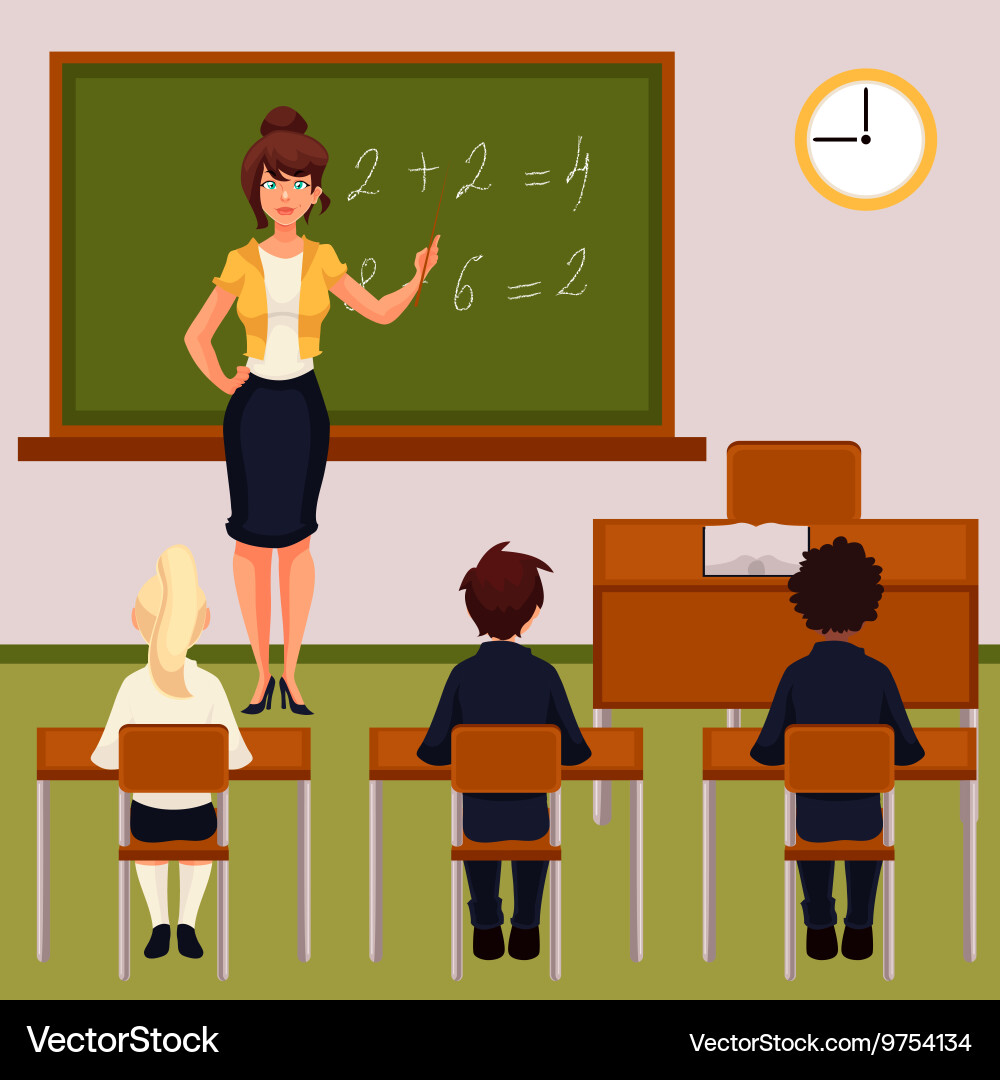 Math lesson with teacher and pupils in classroom Vector Image