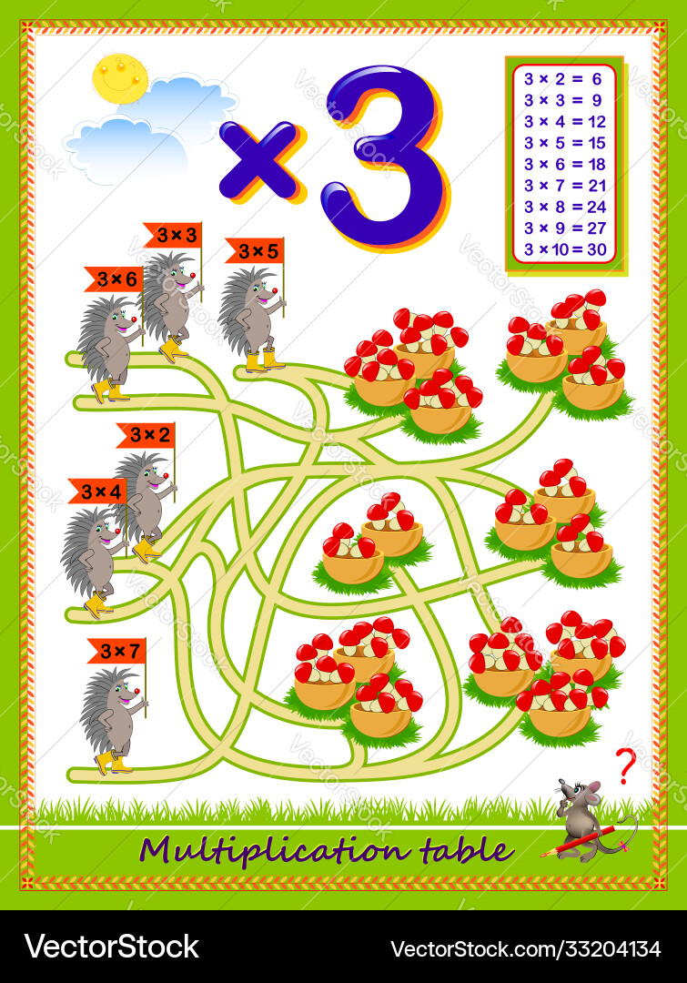 Multiplication table 3 for kids count Royalty Free Vector
