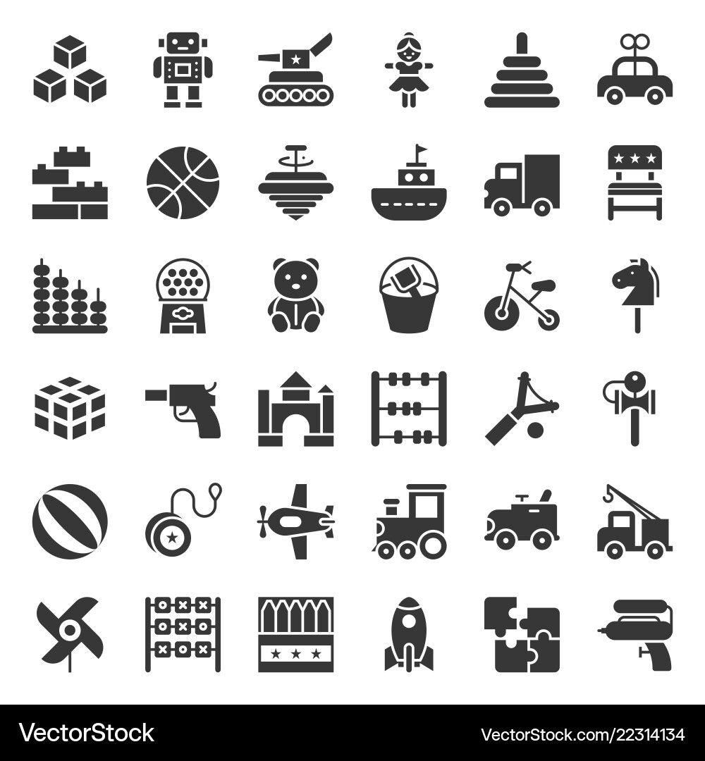 Toy for children and baby icon set solid Vector Image