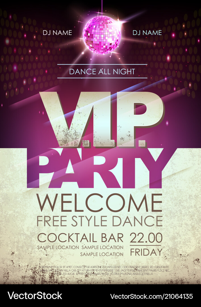 Disco Ball Hintergrund vip Party Poster Lizenzfreier Vektor