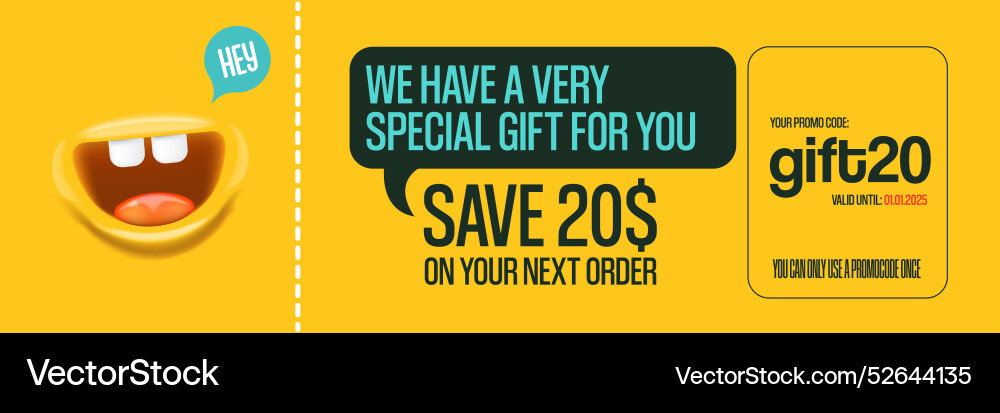 Gift voucher with coupon code and cute Royalty Free Vector